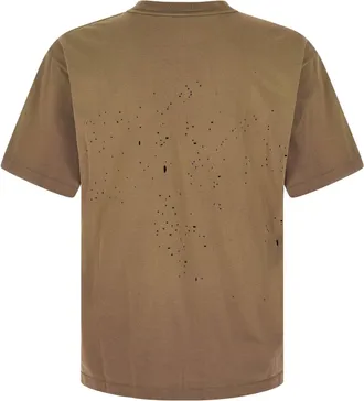SATISFY Distressed Openwork Organic Cotton T-Shirt - Khaki