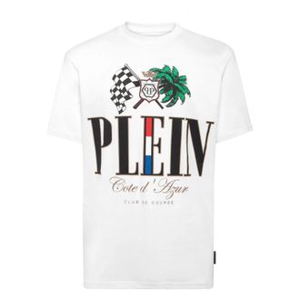 Philipp Plein Homme, Tops, Blanc, Taille: L T-shirt Round Neck SS Cote D Azur Plam
