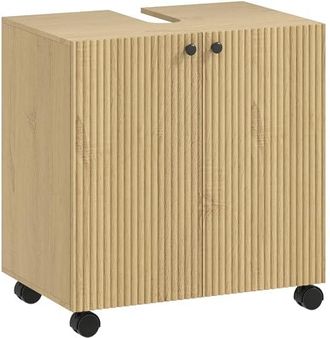 HOMCOM Waschbeckenunterschrank Unterschrank mit Rolle Soft-Close T&uuml;ren h&ouml;henverstellbare Ablage, Badezimmerschrank Waschtischunterschrank Badschrank f&uuml;r Bade