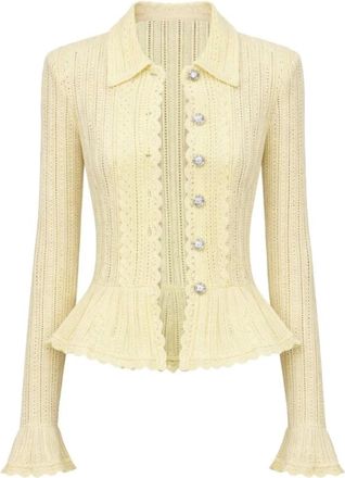 Self Portrait Femme, Pulls, Jaune, Taille: 40 FR Cardigan &agrave; volants en maille pointelle