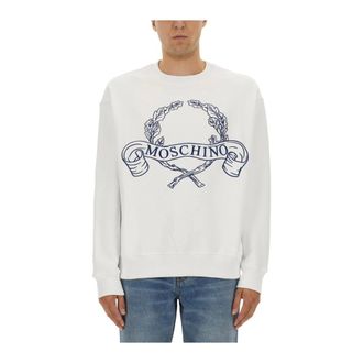 Moschino SweaT-shirt &agrave; col rond brod&eacute; du logo Laurel Crown - Homme - Sweatshirts et sweats &agrave; capuche - Blanc - Taille: XL