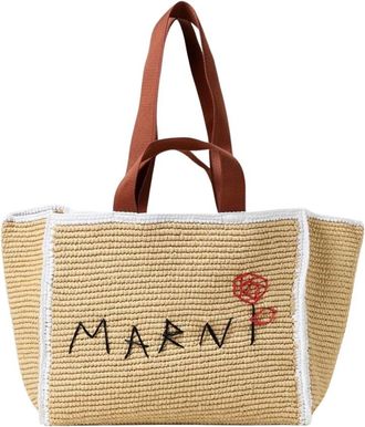 Marni Femme, Sacs, Beige, Taille: ONE Size Sac cabas en paille avec d&eacute;tails brod&eacute;s