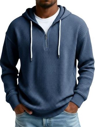 Generic Sweat &agrave; capuche pour homme avec fermeture &eacute;clair 1/4 - T-shirt &agrave; manches longues avec capuche - Confortable - Couleur unie - Coupe droite - Pull en tr