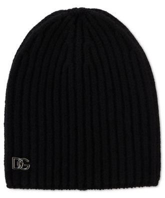 Dolce & Gabbana FXQ22T Ribbed Knit Virgin Wool Winter Hat - Black