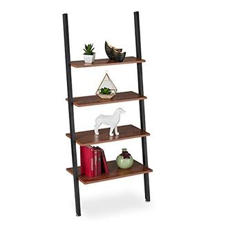 Relaxdays Leiterregal Industrial, 4 Stufen, B&uuml;cherregal HBT: 152 x 65,5 x 29 cm, MDF & Eisen, Standregal, braun/schwarz