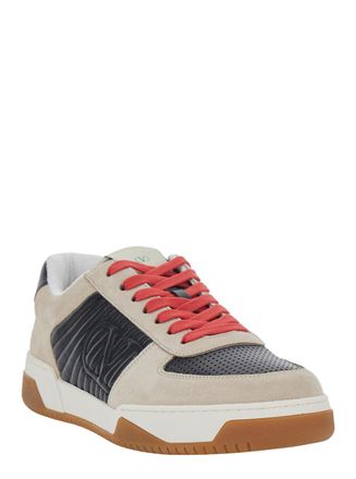 Valentino Garavani Mens Sneakers Sparry Beige Leather-Fabric Trainers