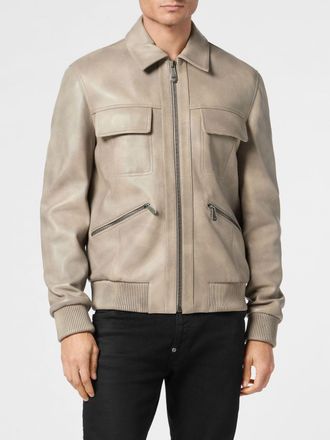 Philipp Plein Leder-Bomberjacke mit klassischem Kragen und aufgesetzten Taschen