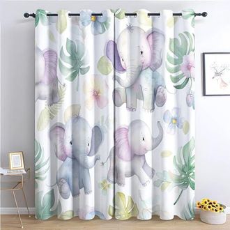 Generic Color&eacute; Occultant Rideaux 280x260 cm, Peinture Animali&egrave;re Dessin Anim&eacute; B&eacute;b&eacute; &Eacute;l&eacute;phant Isolant Thermique, Anti Froid, Bloque la Lumi&egrave;re Rideaux, &agrave; Oeille