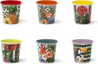 Excelsa Tropical Chic Set mit 6 Kaffeetassen, Porzellan, Fassungsvermögen 90 ml, verschiedene Dekorationen