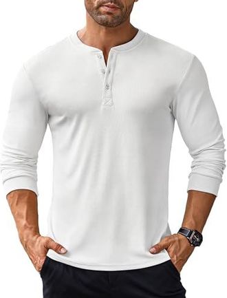 Coofandy Henley Pull Homme Manches Longues Bouton Tricot Pulls Bouton Solide T-Shirt Pull dhiver Doux et Confortable Blanc XL