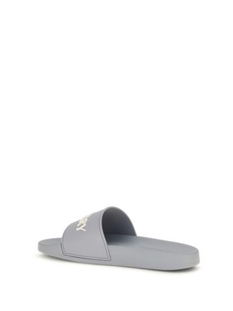 Burberry Mens Slides Logo Marble Grey-Dove Beige Rubber Sandal Grey/dove