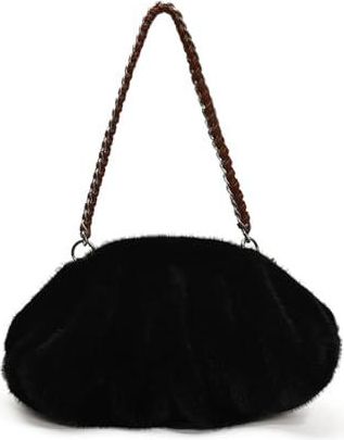Generic Retro Elegance Sac &agrave; main en peluche douce pliss&eacute;e fausse fourrure de vison femme automne hiver cha&icirc;ne aisselle sac &agrave; bandouli&egrave;re, Noir, 31.0*15.0*3.0