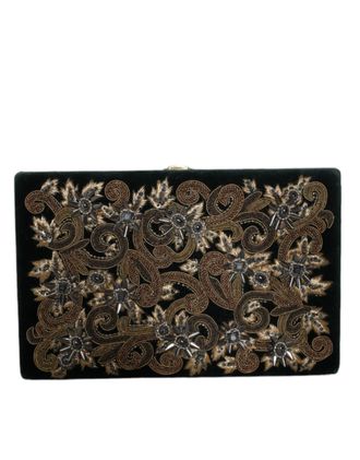 Dolce & Gabbana Womens Black Velvet Gold Frame Clutch Evening Party Purse Bag Cotton