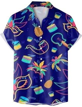 Generic Chemise hippie pour homme - Costume de carnaval - Imprim&eacute; &eacute;tincelant - Discoth&egrave;que - Costume r&eacute;tro traditionnel pour homme, 079 Bleu, 3XL