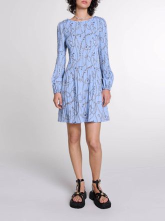 Maje Bedrucktes Plissee-kleid - Imprime Chaines Bleu - Gr&ouml;&szlig;e 40 - Maje