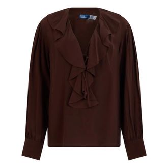 Polo Ralph Lauren Femme, Blouses et Chemises, Brun, Taille: 38 FR Blouse &agrave; volants