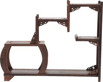 Soimiss Antikes Holz boguar Regal mit Kunstvoller Schnitzerei Stabiles Curio Display Stand für Wohnraum Deko Edler Massivholz Aufbewahrungsständer mit Feiner 