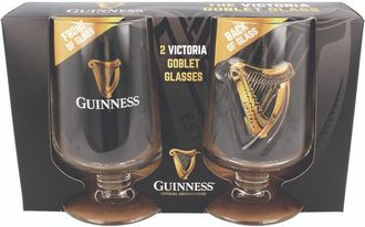 Guinness 2-Pack Embossed Victoria Goblet Stem Glasses With Harp Design