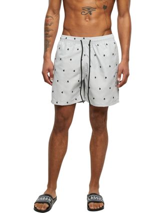 Urban Classics Herren Badehose Embroidery Swim Shorts, Badeshorts mit Miniatur-Stickereien, schnelltrocknend, Skull/lightasphalt/Black, 4XL