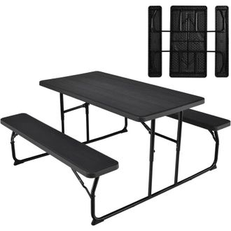 Costway Klappbarer Picknicktisch mit B&auml;nken, 136 cm Campingtisch-Set f&uuml;r drau&szlig;en, Bierzeltgarnitur Biertischgarnitur f&uuml;r Terrasse, Garten Schwarz - Costway