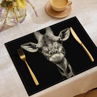 Generic 4 Tischset Mit Giraffe 45X30Cm Retro Tischsets Mit Moderner Stil Für Esstisch Rustikale Zuhause Tischsets Waschbar Für Frühling Sommer Urlaub Party Kü