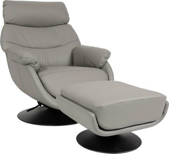 Hhg Relaxsessel mit Hocker HHG 356, Fernsehsessel Sessel, Wippfunktion drehbar, Metall Echtleder/Kunstleder grau