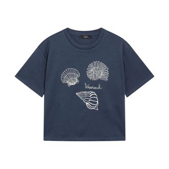 Max Mara Femme, Tops, Bleu, Taille: 40 FR T-shirt en coton avec imprim&eacute; coquillage