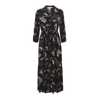 Cream Femme, Robes, Noir, Taille: 42/44 FR Robe Longue avec Fleurs dAutomne et Col en V