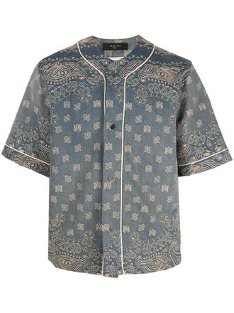 Amiri chemise en jean &agrave; logo en jacquard - Bleu