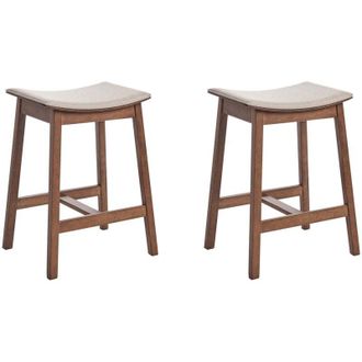Beliani Lot de 2 Tabourets de Bar Assise Tapiss&eacute;e Bois Fonc&eacute; et Beige Dixon