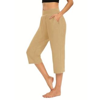 Generic Pantalon de yoga Capri ample et doux avec cordon de serrage pour femme, pantalon de jogging avec cordon de serrage, avec poche, kaki, 5XL