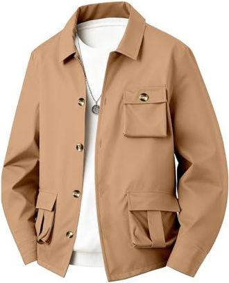 Generico Veste de Sport pour Hommes Veste L&eacute;g&egrave;re avec Poches Multiples Manteau de Couleur Unie Cardigan Softshell pour Loisirs Fonctionnel Outwear Parka Respir