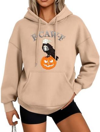 Generic Sweat &agrave; capuche dHalloween pour femme | Crow Pumpkin - Pull &agrave; capuche &agrave; manches longues pour lautomne et lhiver | pour les voyages, kaki, XL