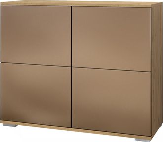 Vladon Kommode Rova V3, Moderner K&uuml;chenschrank mit 4 Push-to-Open T&uuml;ren Eiche Evoke/Bronze Optik (92,5 x 75.5 x 35)