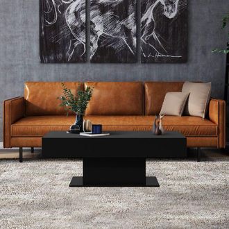 ML Design ML-Design Table Basse avec 2 Compartiments de Rangement, 110 x 60 x 40 cm, Plateau Relevable, Noir, Panneau de Particules Rev&ecirc;tu de M&eacute;lamine, Table