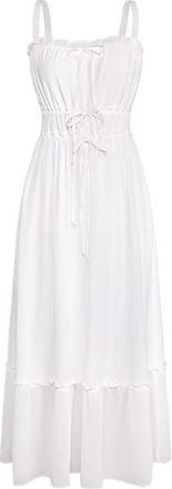 Grace Karin Robe dété décontractée pour femme, bretelles spaghetti, taille haute, coupe trapèze, robe de soleil pour la plage, blanc, XL