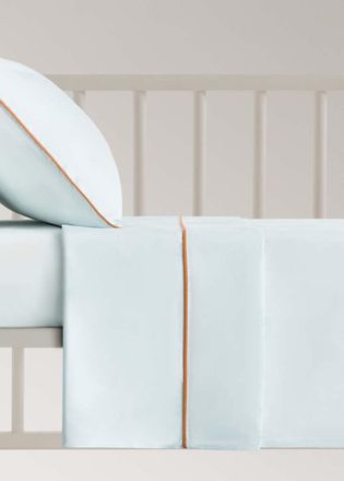Mango Drap plat berceau percale de coton liser&eacute; en contraste vert d&acute;eau - Home - 100x150cm - MANGO HOME