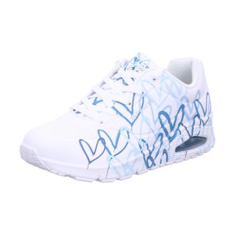 Skechers Damen UNO Spread The Love Sneaker, White Duraleather Blue Heart Print Trim, 41 EU