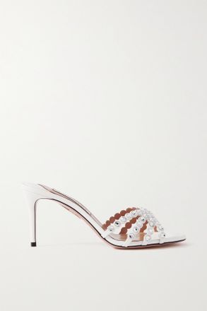 Aquazzura Tequila 75 Mules Aus Leder Mit Kristallen - Wei&szlig;