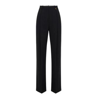 Elisabetta Franchi Femme, Pantalons, Noir, Taille: 44 FR Pantalon en cr&ecirc;pe l&eacute;ger avec breloque logo