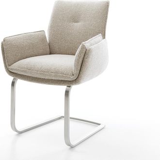 DELIFE Freischwinger Nela-Flex Webstoff Soft Beige Freischwinger flach Edelstahl, Esszimmerst&uuml;hle