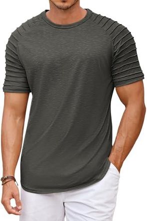 Coofandy T-Shirt à Manches Courtes pour Homme Col Rond Shirt Raglan Long Sport Shirts Course Pied Séchage Rapide Gris M