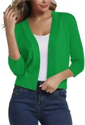 Generic Cardigan court pour femme - Printemps et automne - Tricot - Cardigan court pour femme - Manches 3/4, vert vif, XXL