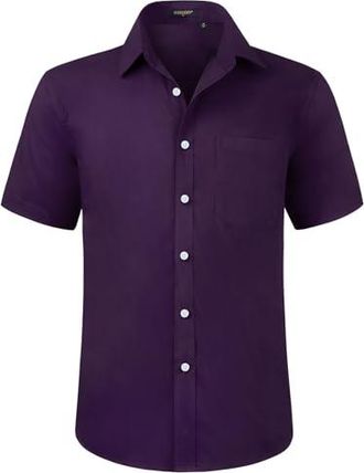 Hisdern Chemise Violet à Manches Courtes pour Hommes Chemise dété décontractée Coupe régulière Boutonnée Chemise habillée Formelle avec Poche Poitrine,4XL