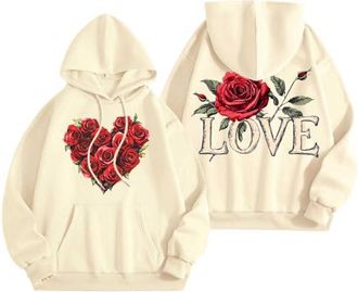 Generic Sweat &agrave; capuche &agrave; manches longues pour la Saint-Valentin 2026 pour femme (2), beige, XXL