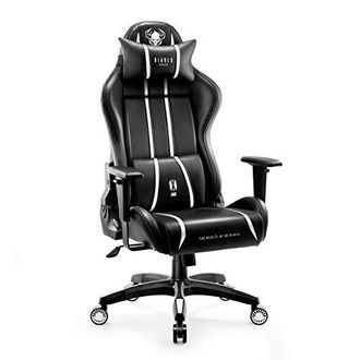 Diablo X-One 2.0 Chaise De Gaming Gamer Fauteuil Siege De Bureau Accoudoirs Réglables Design Ergonomique Cou/Coussin Lombaire Noir-Blanc King (XL)