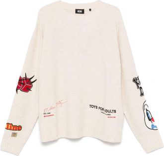 GCDS Bouclé-Pullover mit Patch-Detail - Weiß