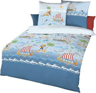Kaeppel Biber Bettwäsche Wikinger blau 1 Bettbezug 135 x 200 cm + 1 Kissenbezug 80 x 80 cm