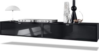 Vladon 2er-Set TV Board Lana 100, Made in Germany, Lowboards je 100 x 29 x 37 cm mit viel Stauraum, Korpus in Schwarz matt, Fronten in Schwarz Hochglanz | Gr
