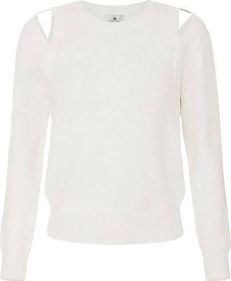 Elisabetta Franchi Femme, Pulls, Blanc, Taille: 40 FR SweaT-shirt en maille avec d&eacute;coupes